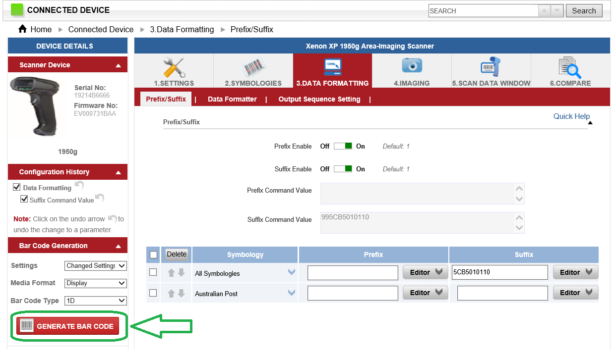 How to program a Back TAB suffix or prefix.