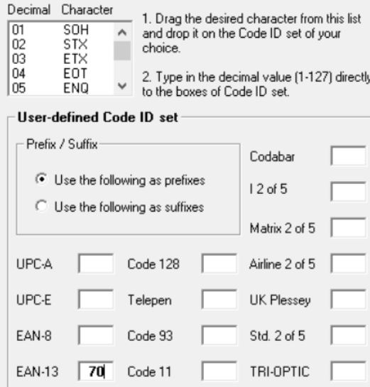 How to configure a custom prefix or suffix for a symbology using MetroSet2