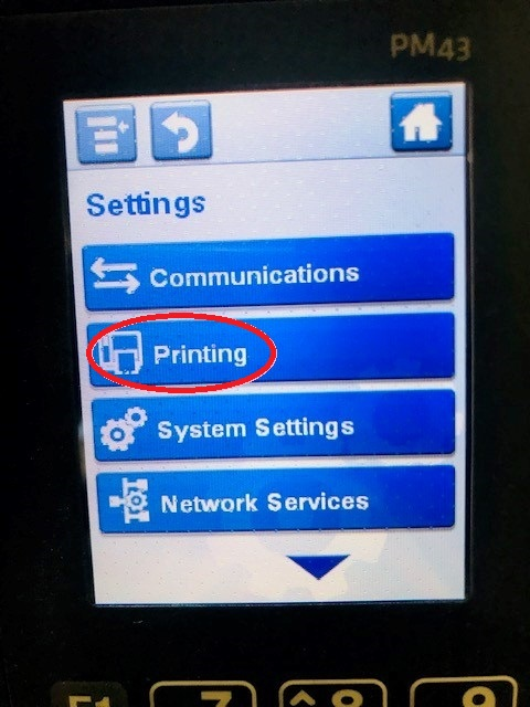 How to change the print method on a PM43 (LCD)