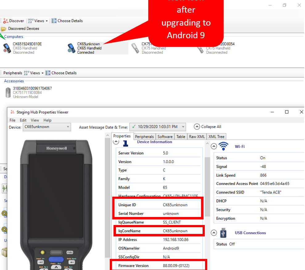 Staging Hub shows unknown instead of Serial number