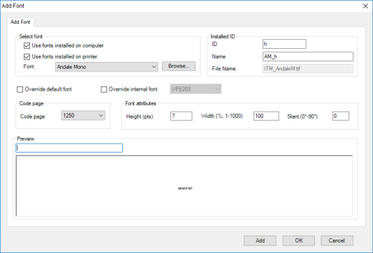 Install font with defined code page for ESC/P EZPrint