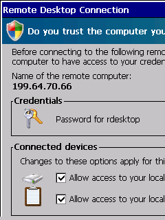 Remote Desktop Mobile/CE shows warning message "Do you trust the ...