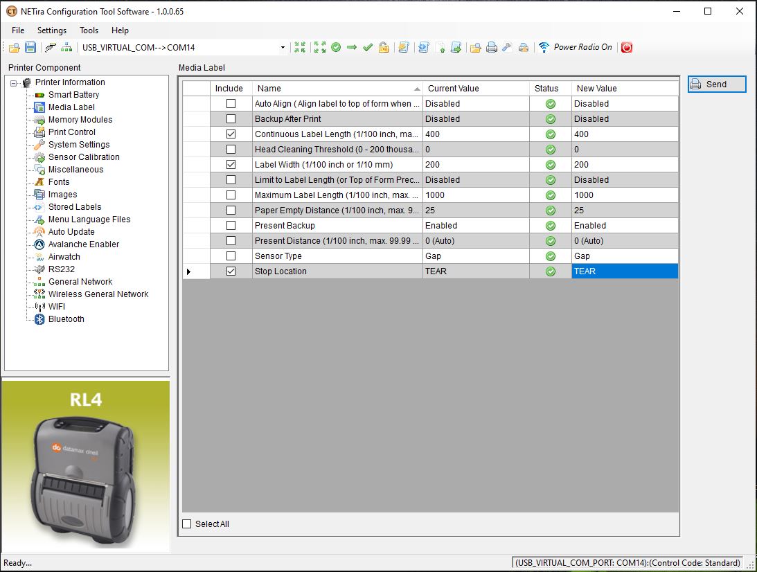 How to define the media width on a RL3, RL3e, RL4, RL4e, RP2, RP4