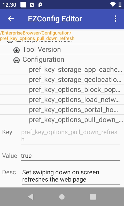 How can I enable the pull down action in Enterprise Browser to refresh ...