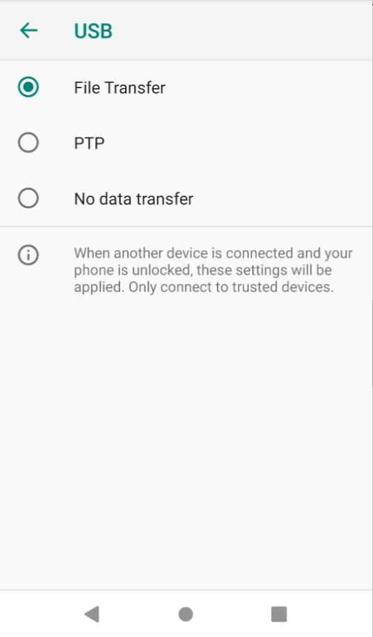 Set File Transfer as default option when connecting to a computer