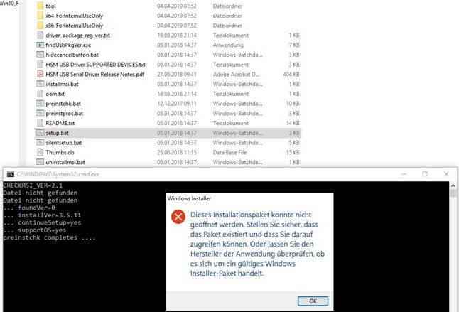 HSM USB COM Port driver fails to install!