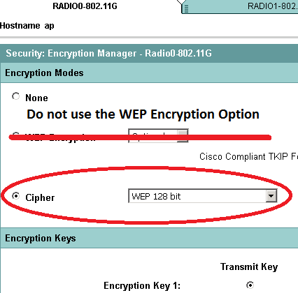 CK3X - How to configure CK3X and Cisco 1242 access point for WEP 128bit encryption.