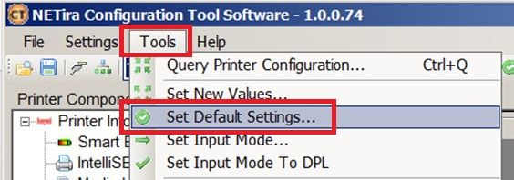How to set printer to its default settings on NETira?