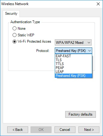 PB50 Which wireless security options are supported with the 80E WiFi radio?