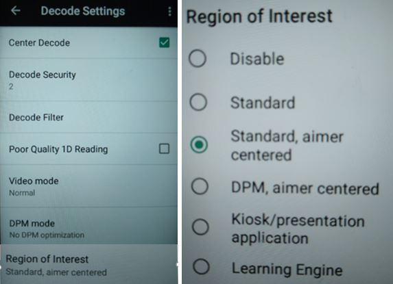 Android: What values can be adjusted for Center Decode?