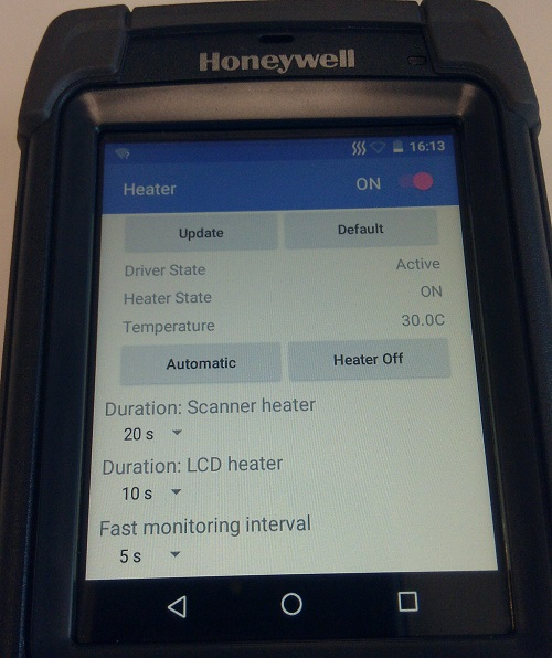 CK75 Android How to test the heated scan window?