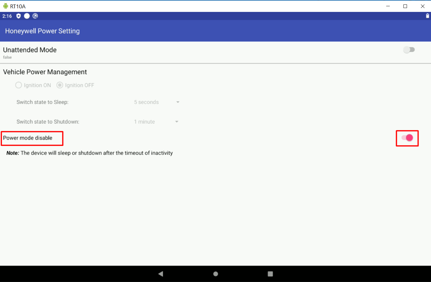 RT10A - Honeywell Power Setting