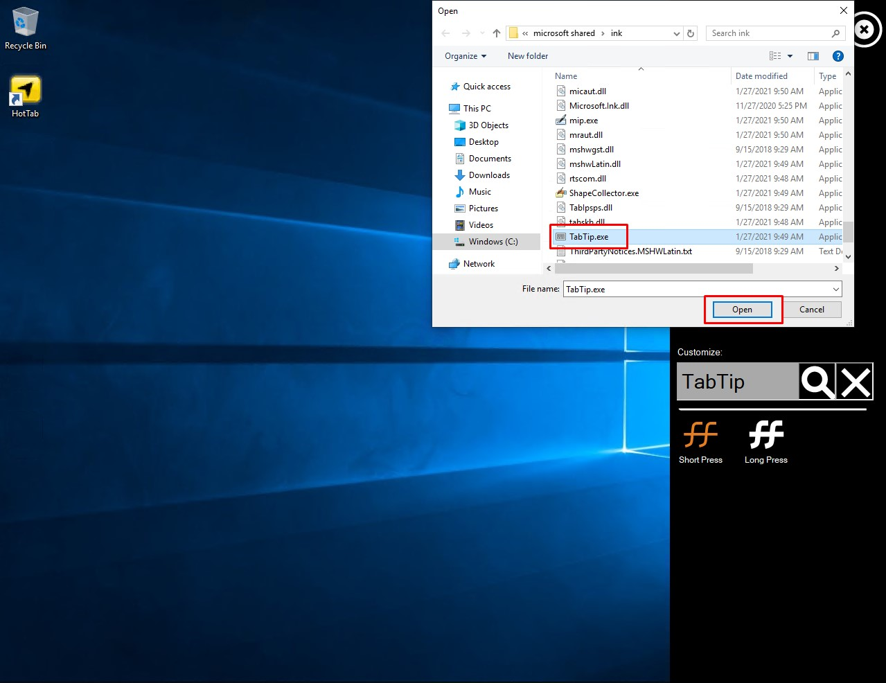 RT10 WIN10 Bind On-Screen Keyboard to a function key