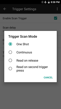 What are the Trigger Scan Modes available on Android devices?