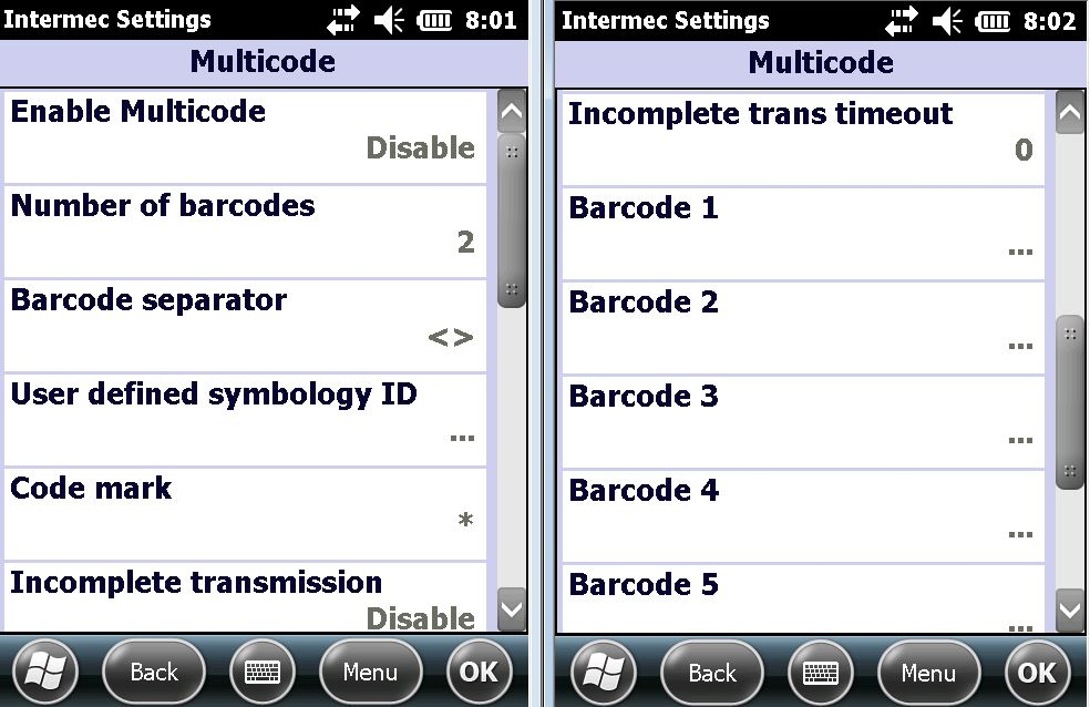 How to configure Intermec mobile device to enable multicode functionality?