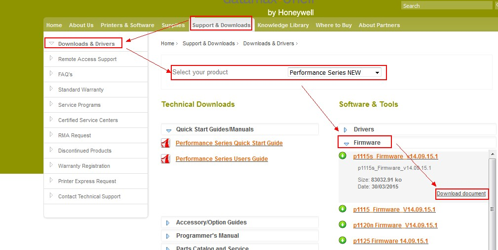 Where it is possbile to download firmware for the Performance printer series?