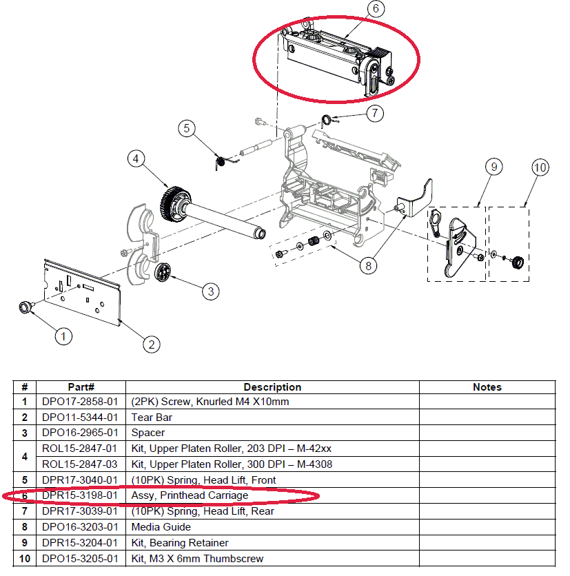 What is the Part Number for the Printhead Carriage on the M-Class and M ...