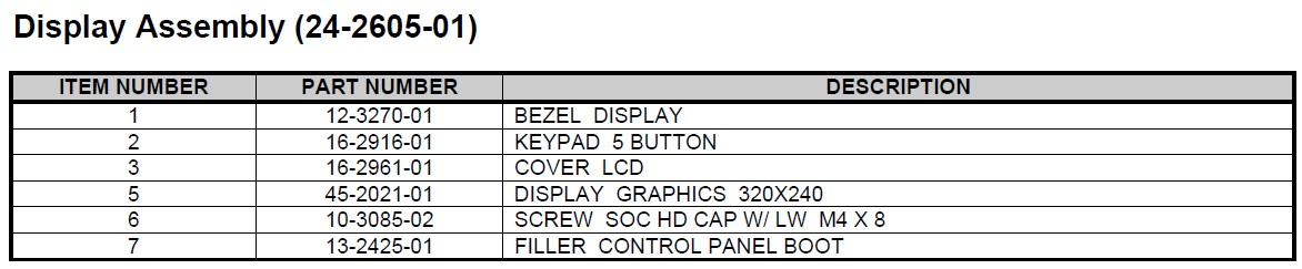 What is part number for display assembly on a A-Class printer?