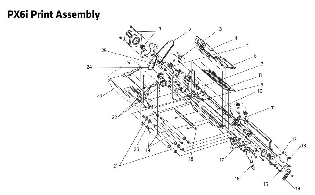 Part Numbers included in the 'Print Assembly' for the EasyCoder PX6i printer