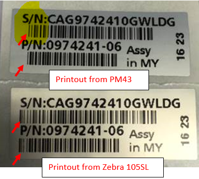 PM43 - Printing barcode with missing bars on ZSim command language