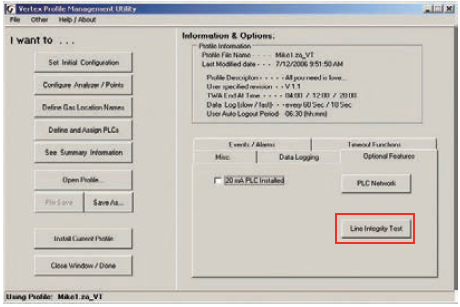 How to set up and test the Line Integrity Option in a Vertex Gas Detector.