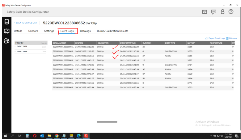 Download event log BW Clip Intellidox Through SSDC