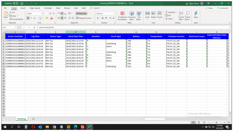 Download event log BW Clip Intellidox Through SSDC