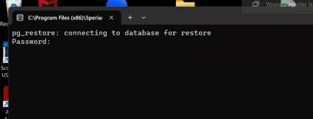 Why POSI request a password when trying to restore a database?