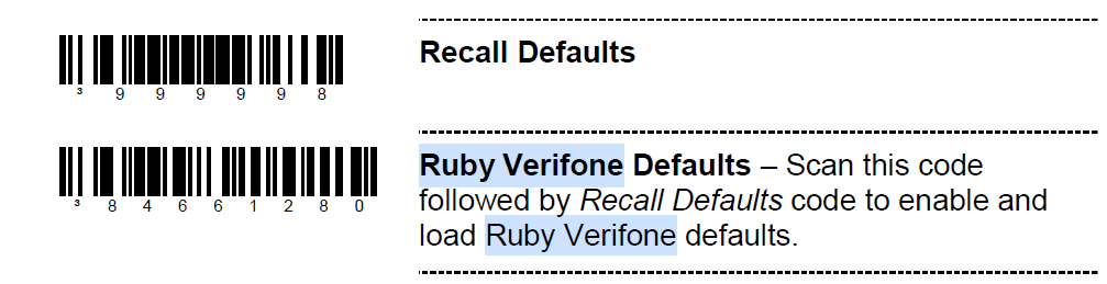 How to configure the scanner for the Ruby Verifone 2 cash register?
