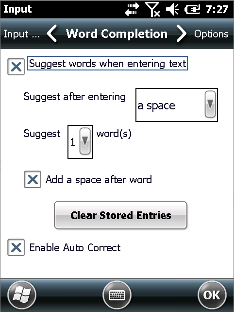 How to disable / enable "Word completion" on Intermec hand held terminal?