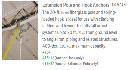 Extension Pole and Hook Anchors part numbers