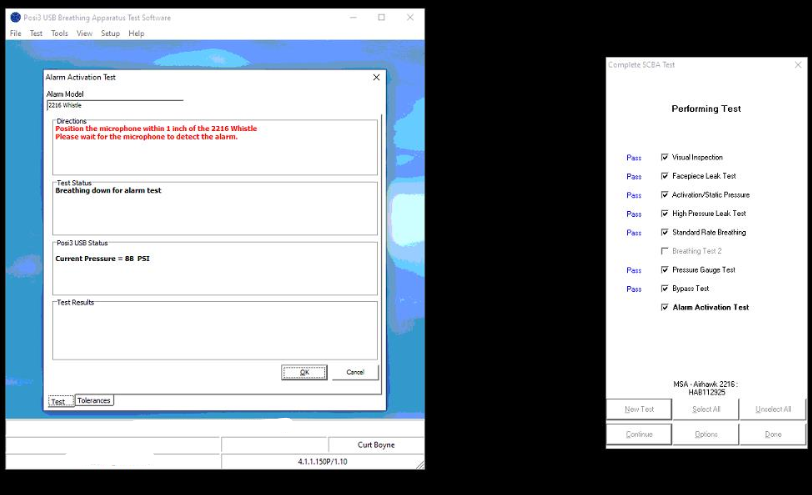 Why does the Posi3USB software freezes on the alarm activation test?