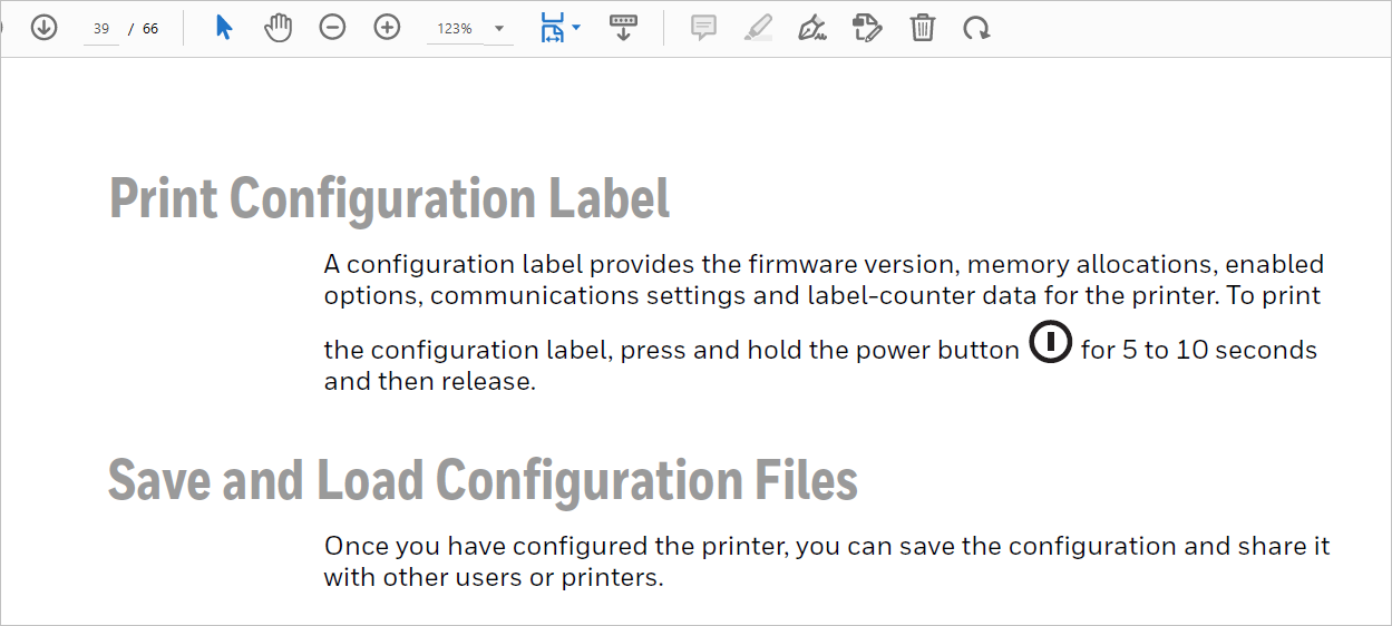 RP2 / RP4 and RP2F / RP4F Print Test label also called Configuration Label